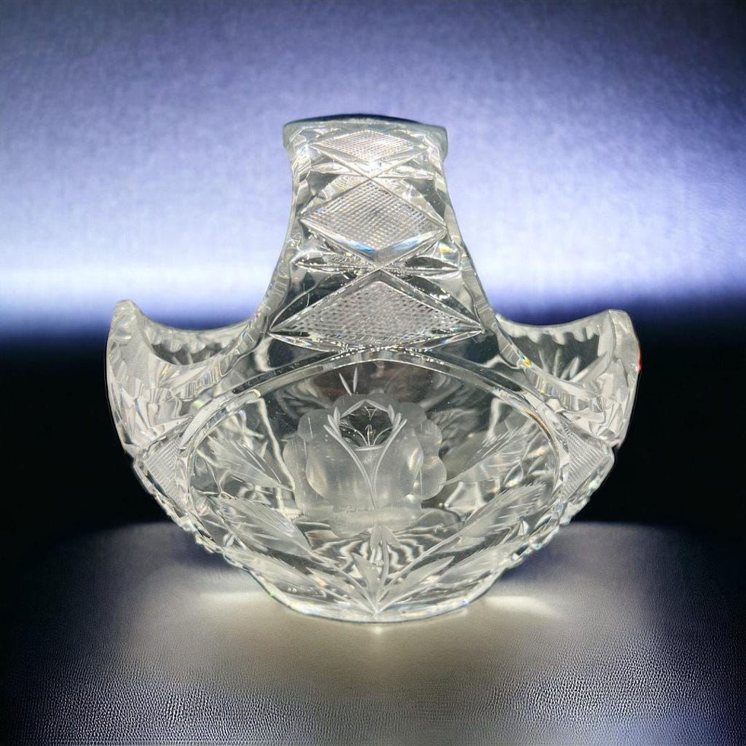 Brides Basket Polish Cut Lead Crystal Etched Flower Wedding/ Vase ...