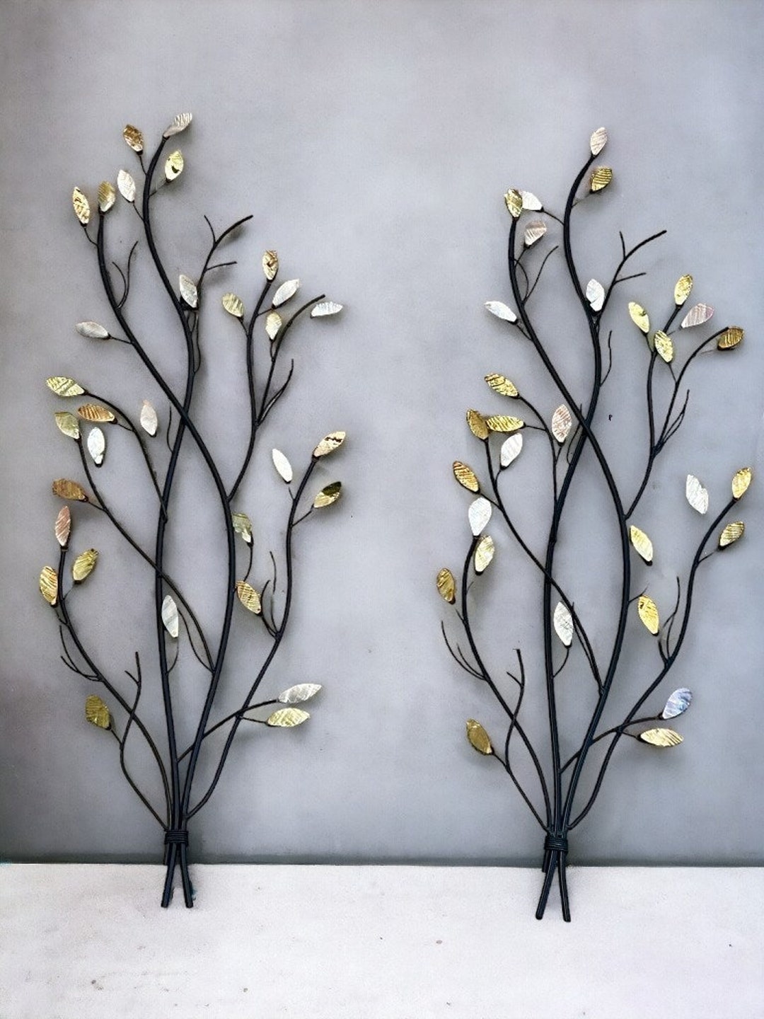 Metal Vines Wall Art Branches Set of 2 Vintage Shell Leaves-tree/nature ...