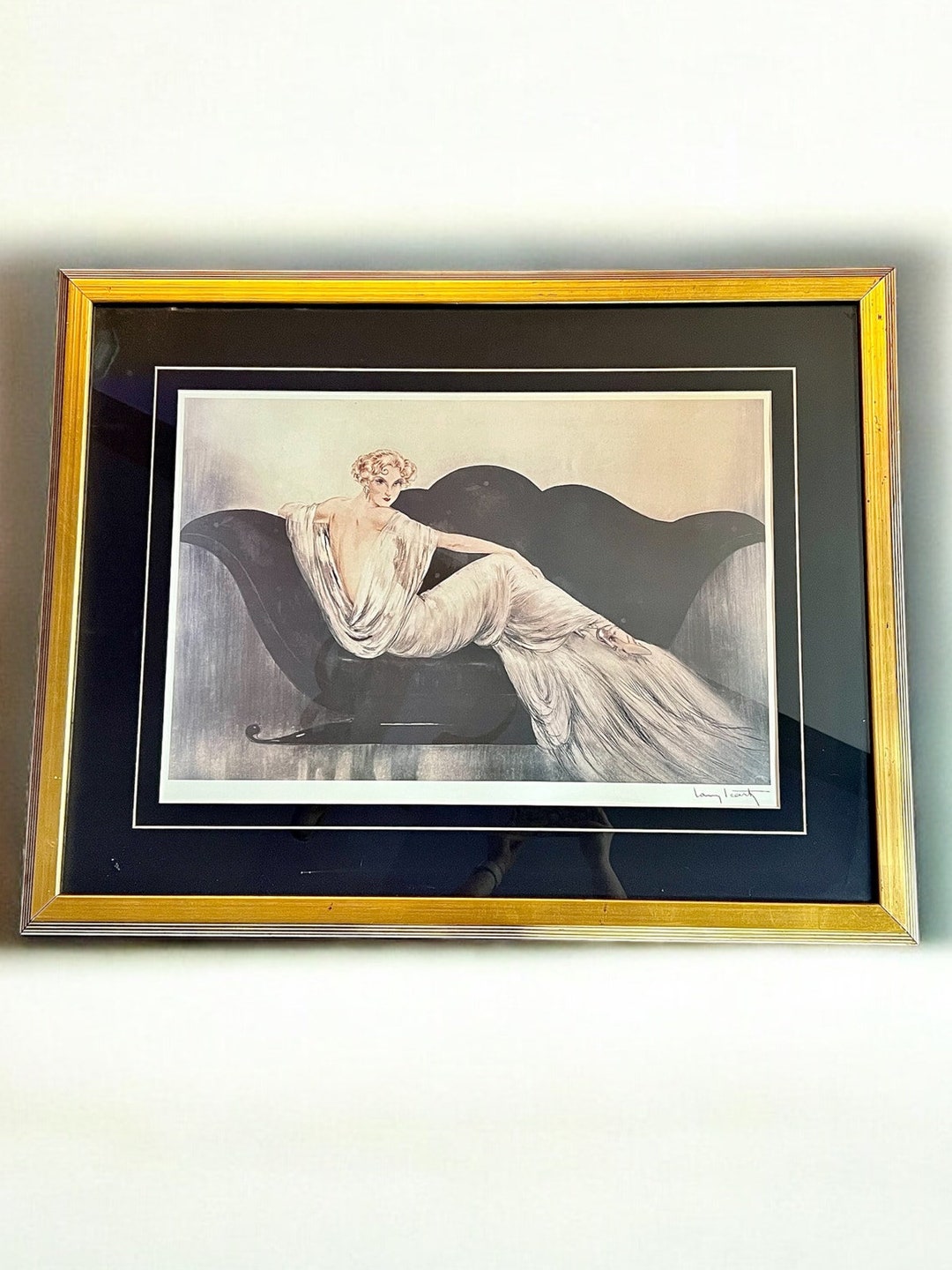 Art Deco Framed Print-portrait Ofwoman on Sofa-louis Icart-1930s ...