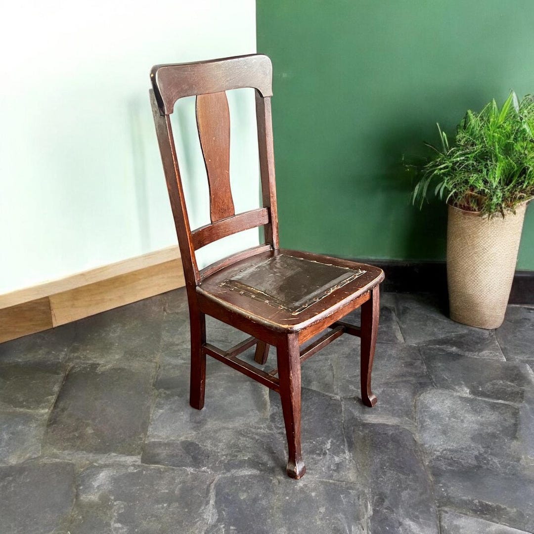 Antique Oak Leather Chair-studs-t Back Side Chair-desk-arts & Crafts ...