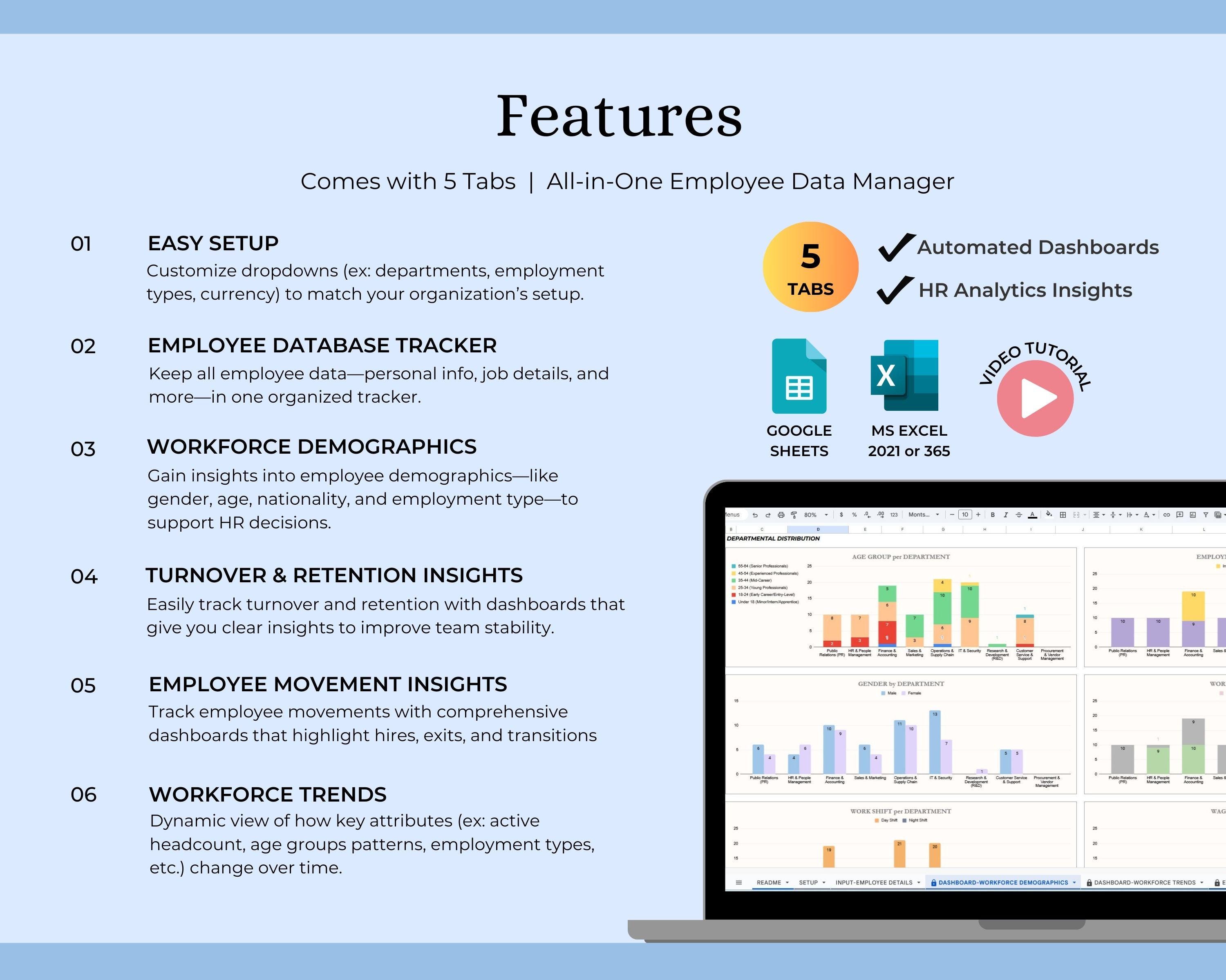 Employee Database Manager Excel Google Sheets Employee Data Tracker HR ...