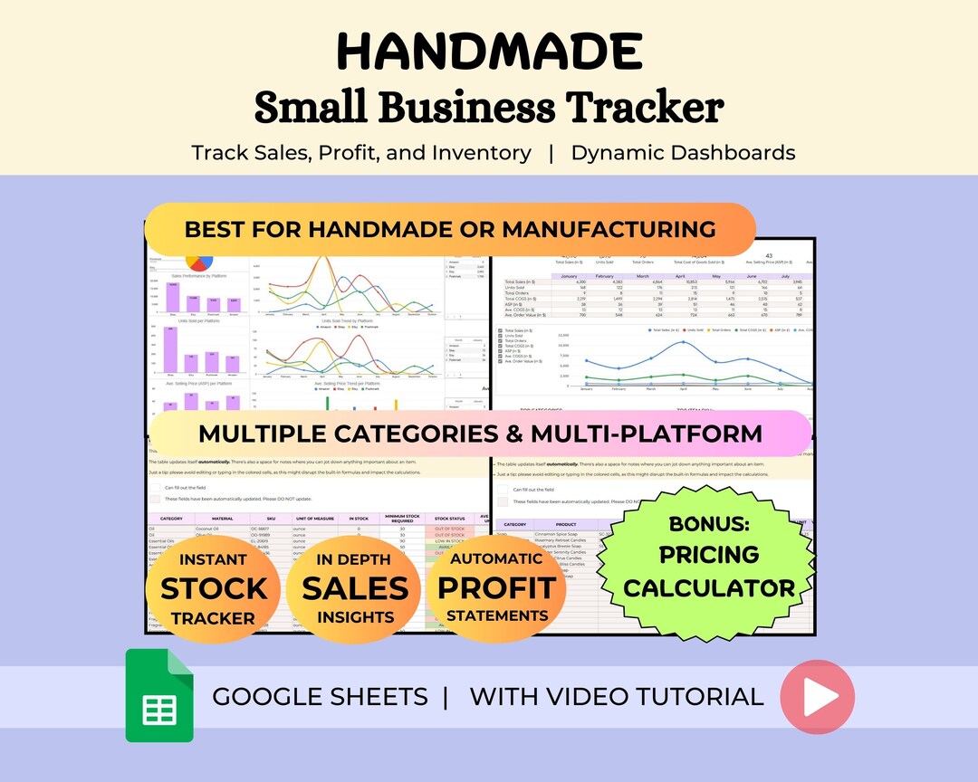 Small Business Spreadsheet for Handmade Products, Inventory Tracker ...