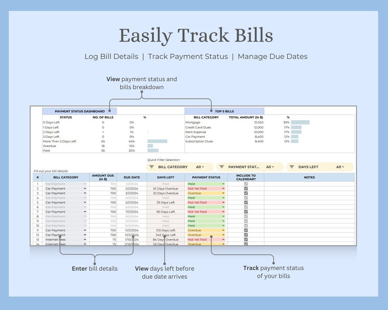 Simple Bill Tracker, Automated Bill Calendar, Payment Dashboard ...