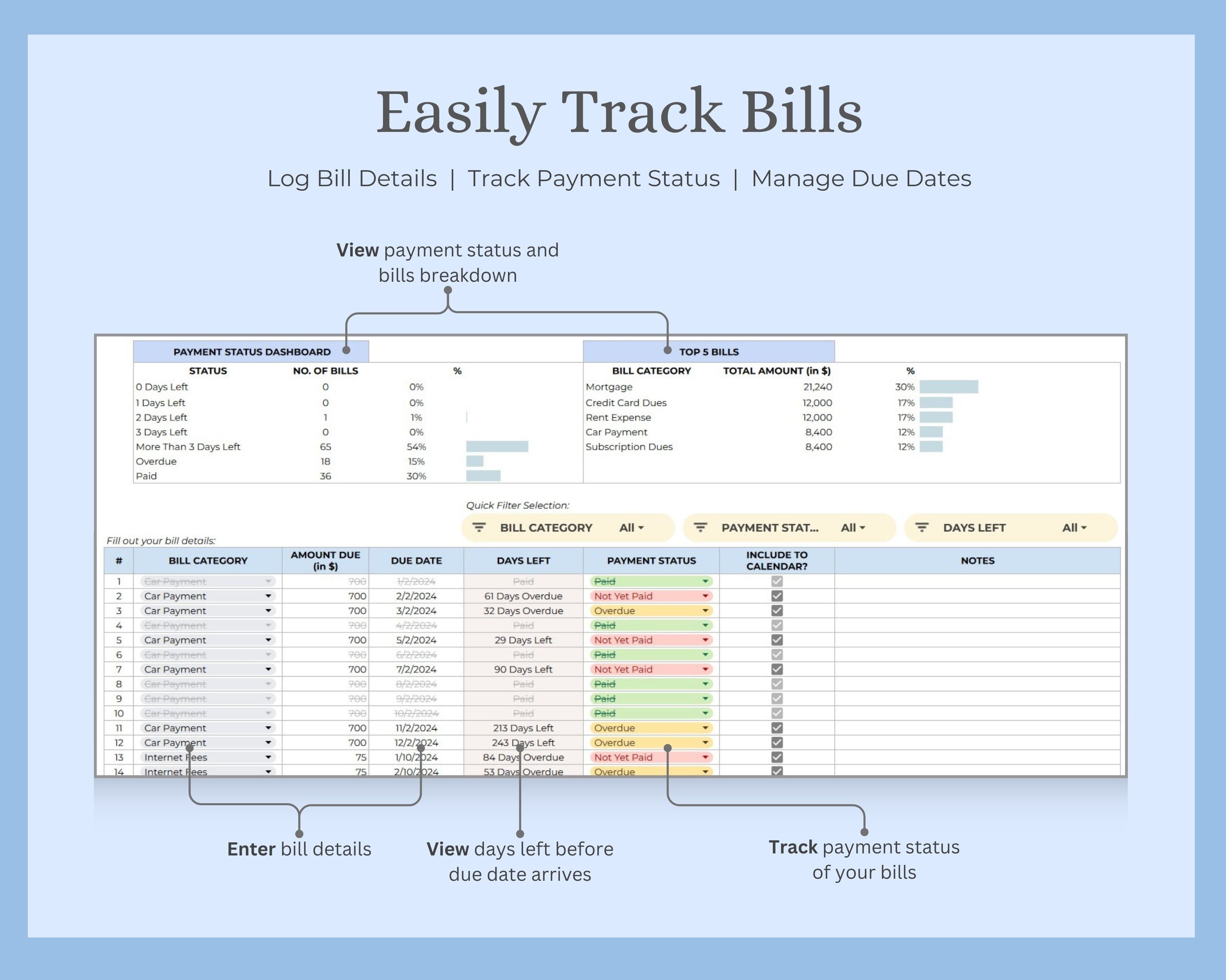 Simple Bill Tracker, Automated Bill Calendar, Payment Dashboard ...