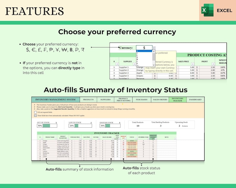 Sales and Inventory Tracker Excel Spreadsheet for Resellers, Dynamic ...