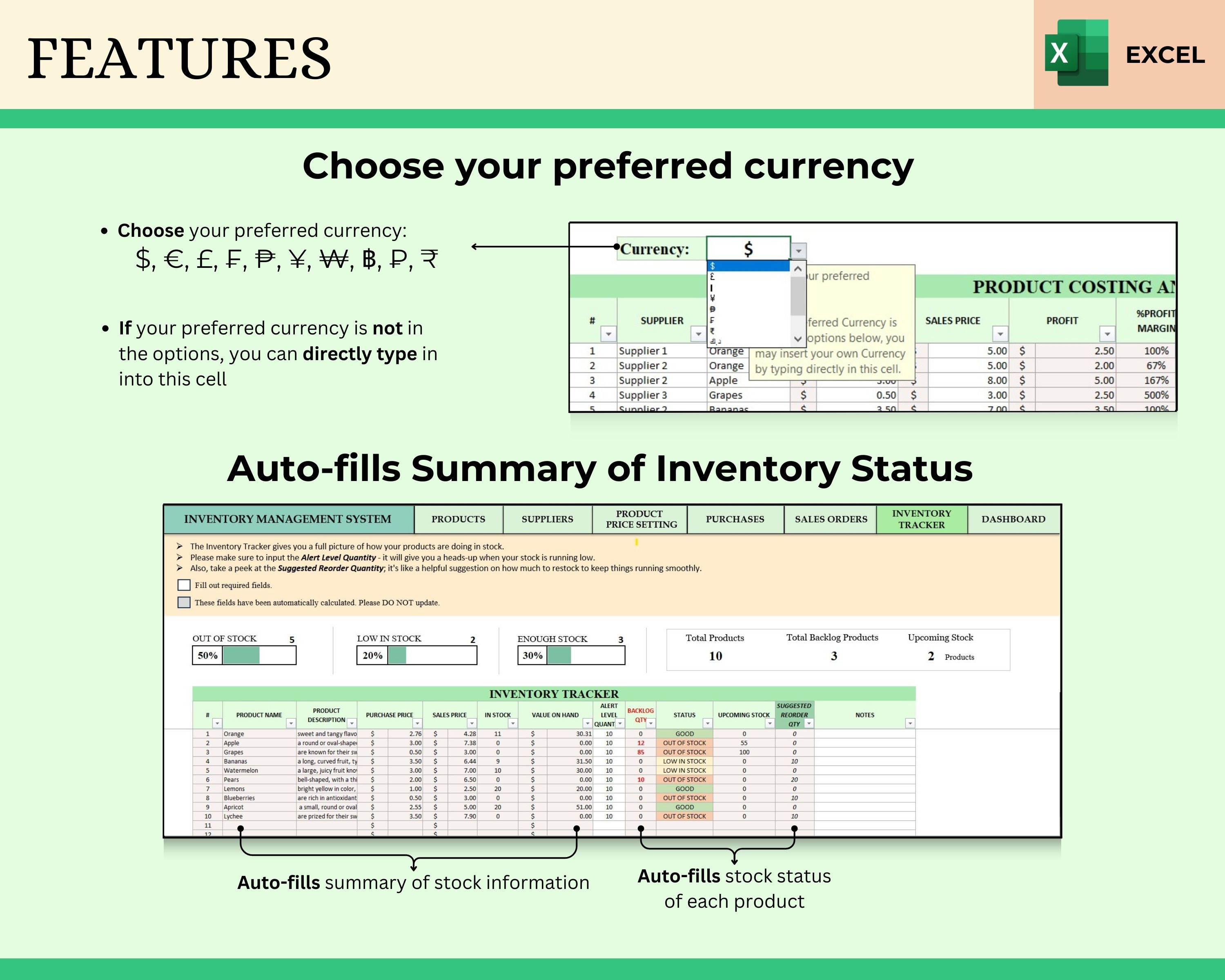 Sales and Inventory Tracker Excel Spreadsheet for Resellers, Dynamic ...