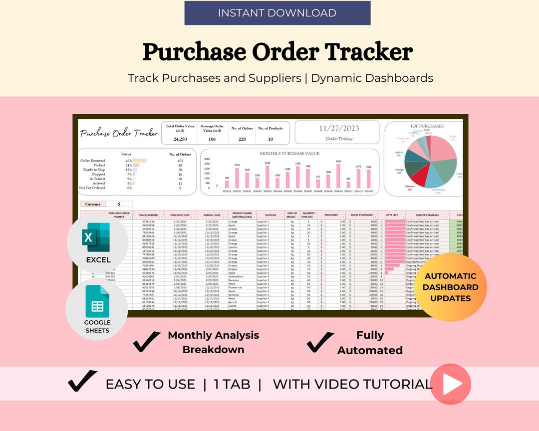 Purchase Order Tracker for Small Business | Order Management Tracker ...