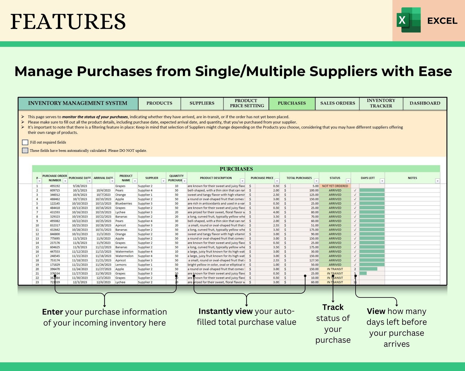 Sales and Inventory Tracker Excel Spreadsheet for Resellers, Dynamic ...