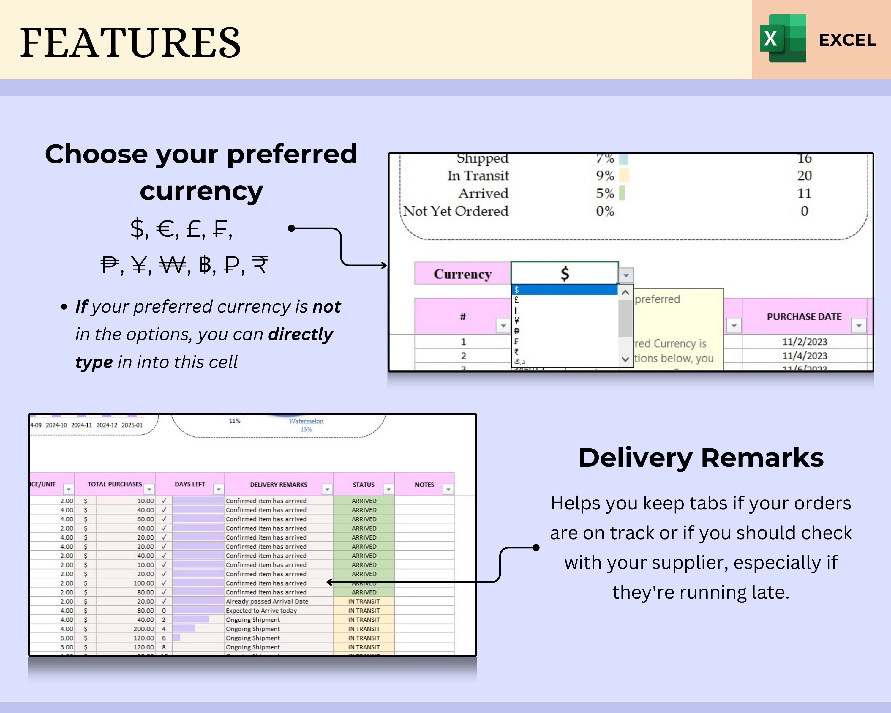 Purchase Management Excel Spreadsheet for Procurement Tracking ...