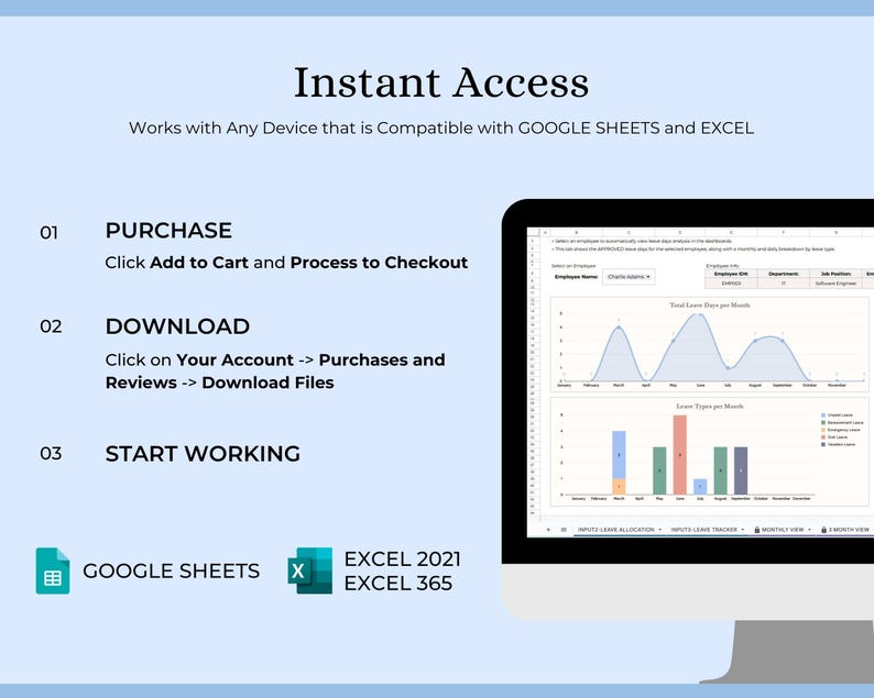 Employee Leave Tracker Spreadsheet Excel Google Sheets Vacation Time ...