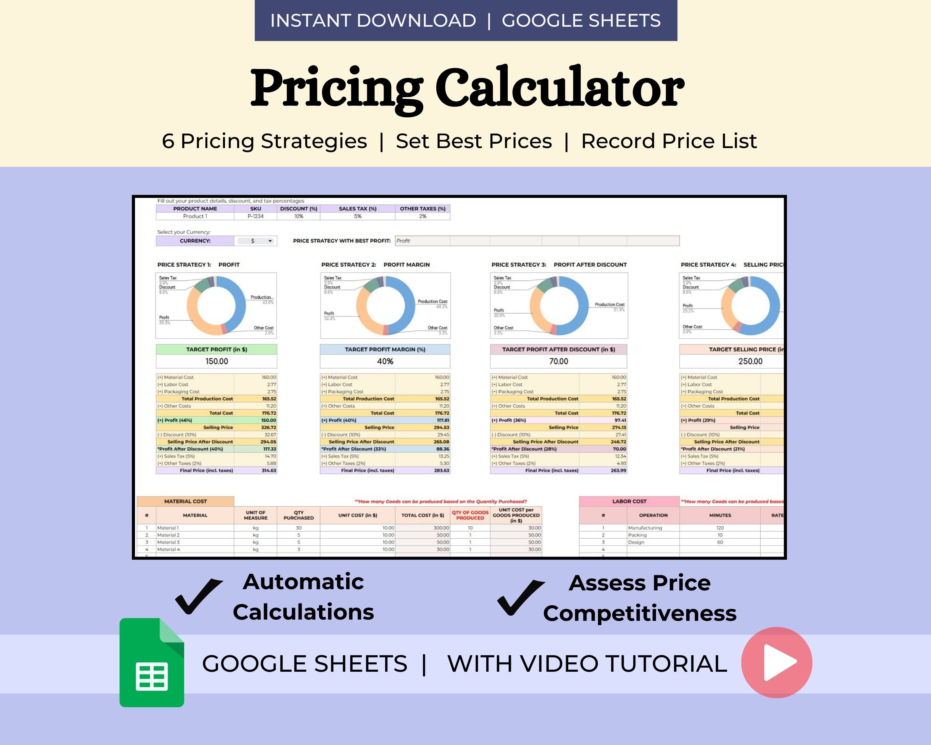 Pricing Calculator, Product Price Template, Small Business Planner, Set ...
