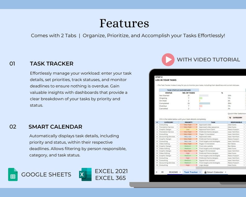 To Do List Tracker, Task Tracker Spreadsheet Template, Productivity ...