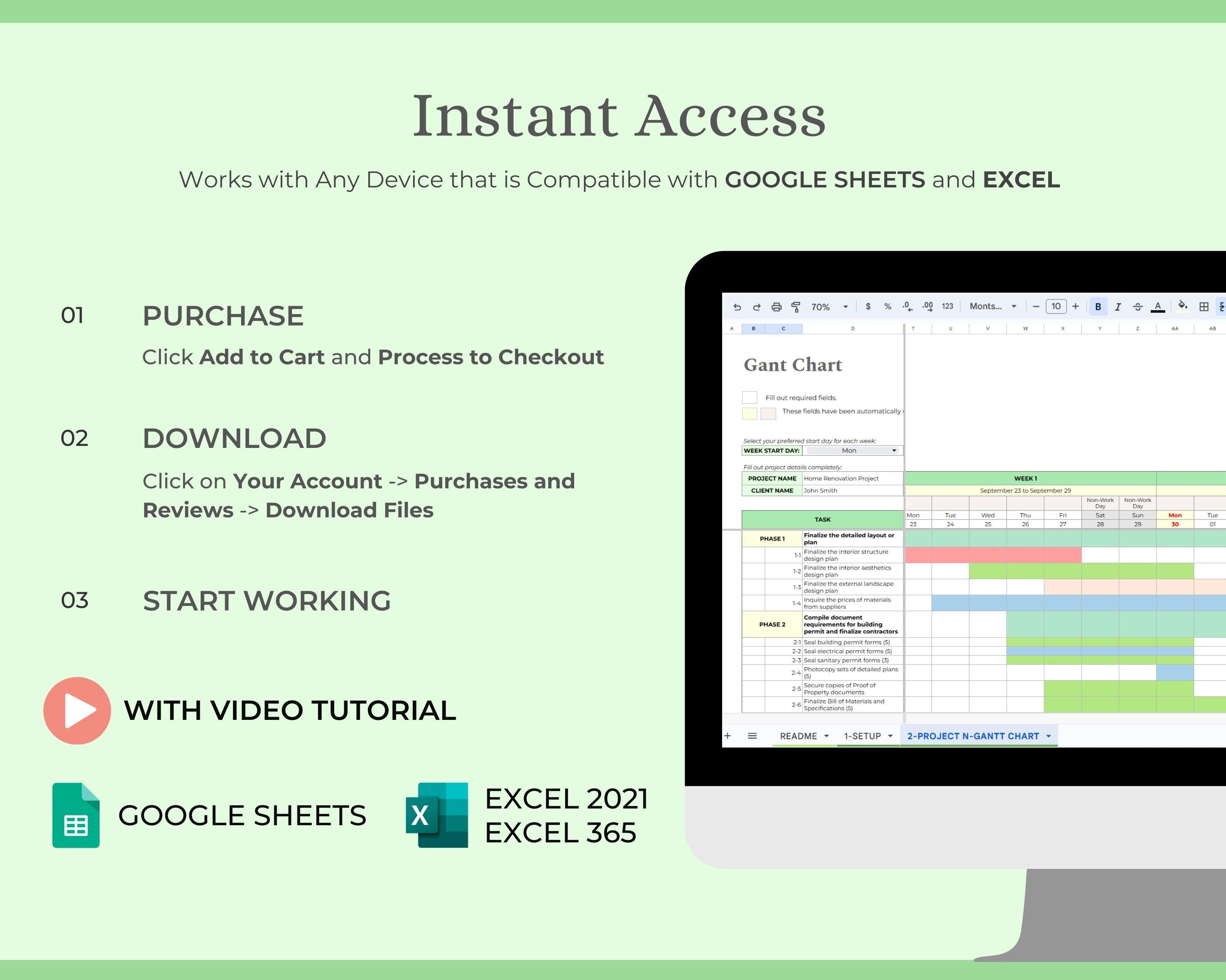 Gantt Chart Project Timeline Tracker Excel Project Planner Google Sheet ...