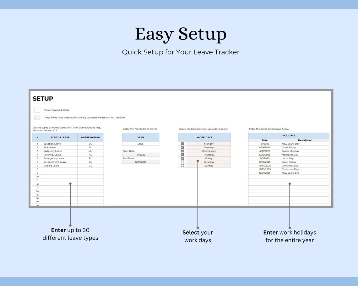 Employee Leave Tracker Spreadsheet Excel Google Sheets Vacation Time ...
