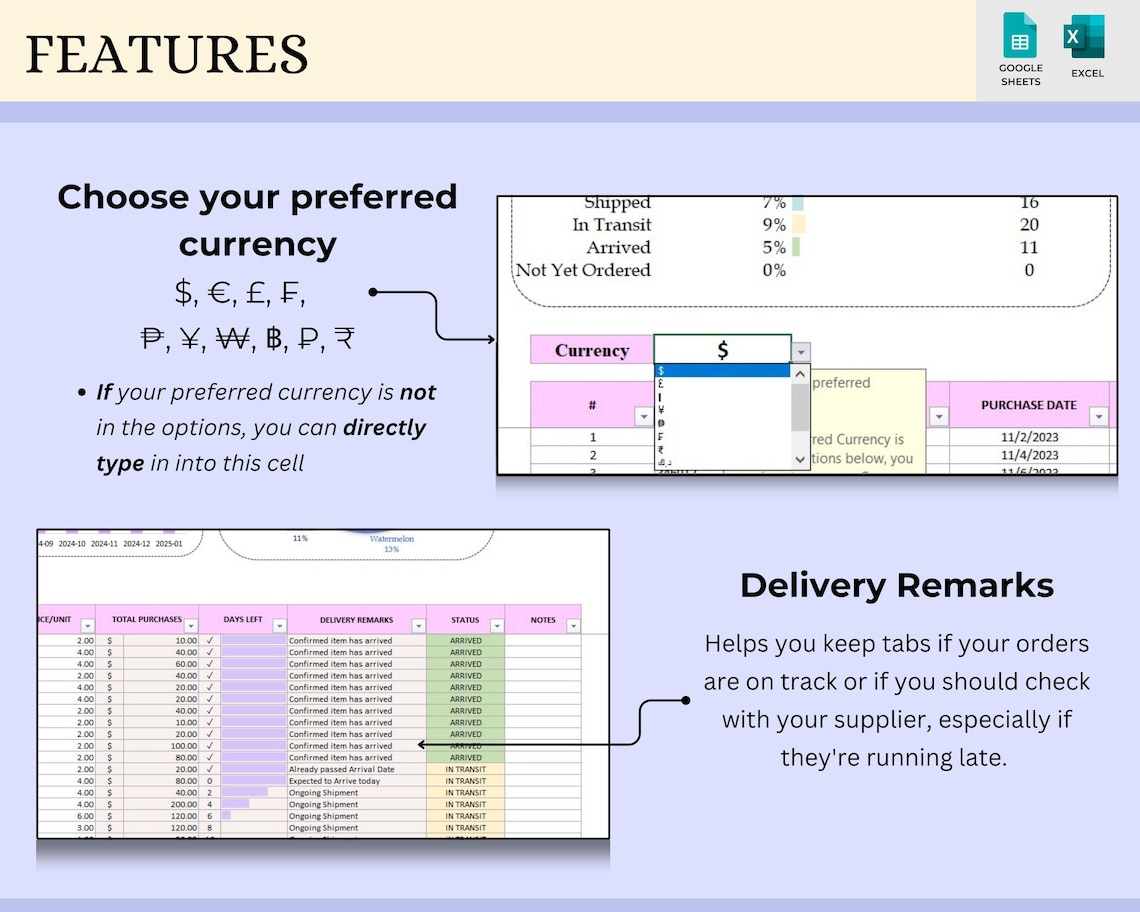 Purchase Management Excel Spreadsheet for Procurement Tracking ...