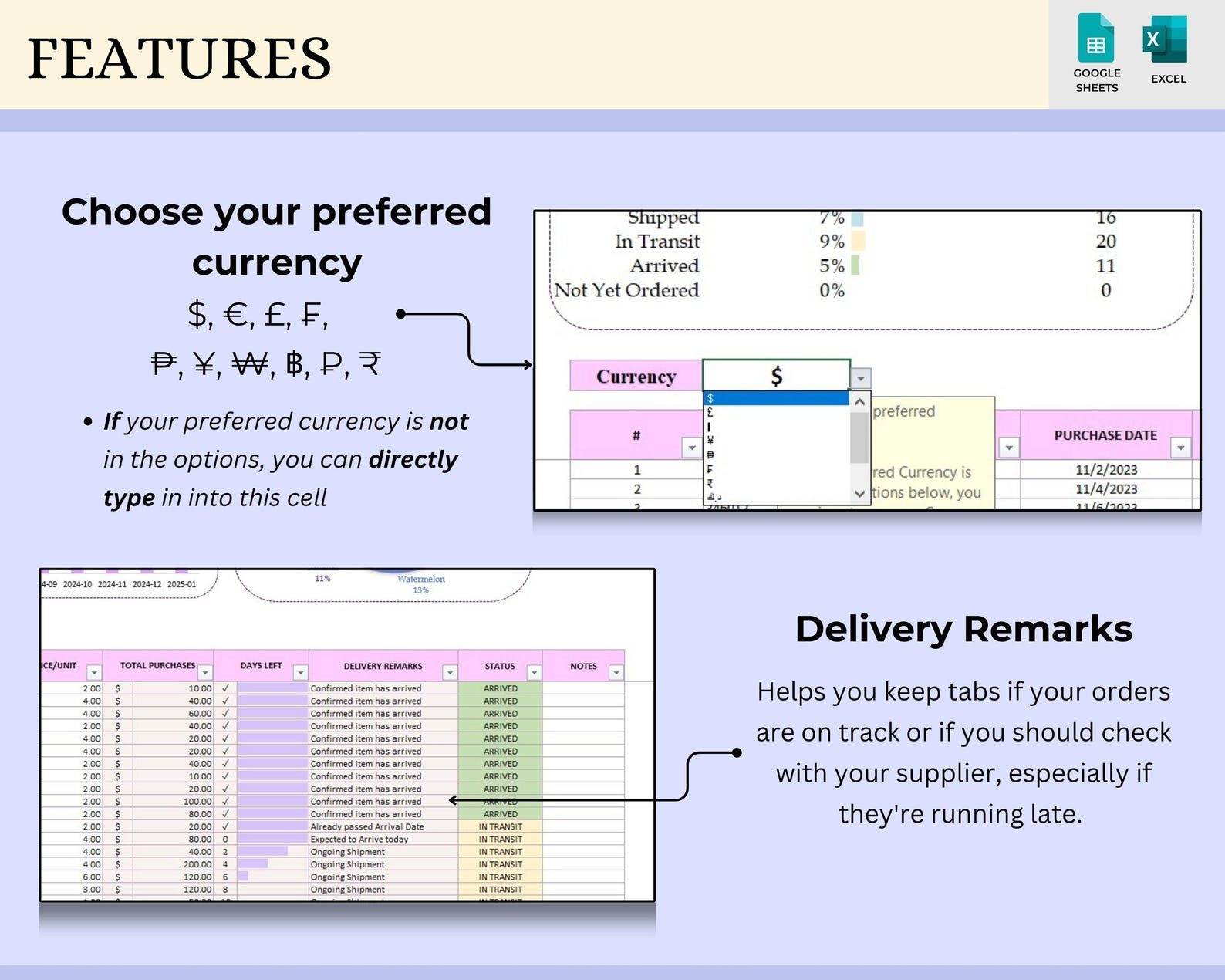 Purchase Management Excel Spreadsheet for Procurement Tracking ...