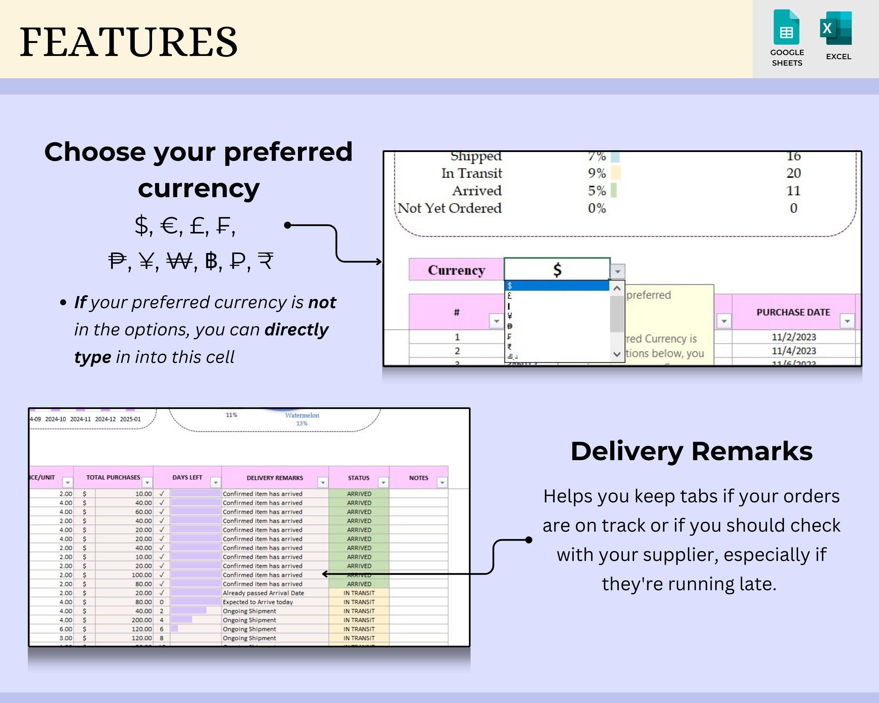 Purchase Management Excel Spreadsheet for Procurement Tracking ...