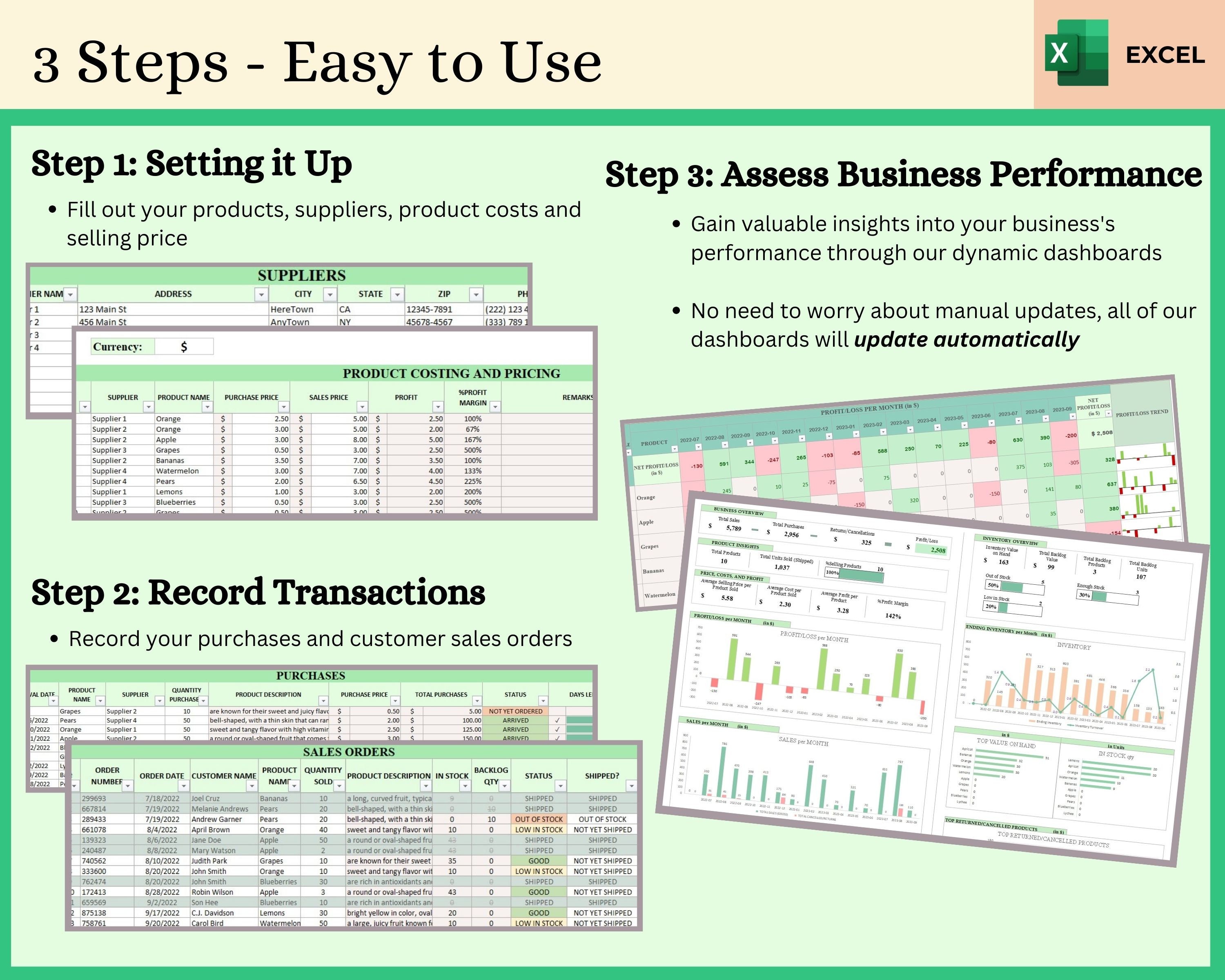 Sales and Inventory Tracker Excel Spreadsheet for Resellers, Dynamic ...