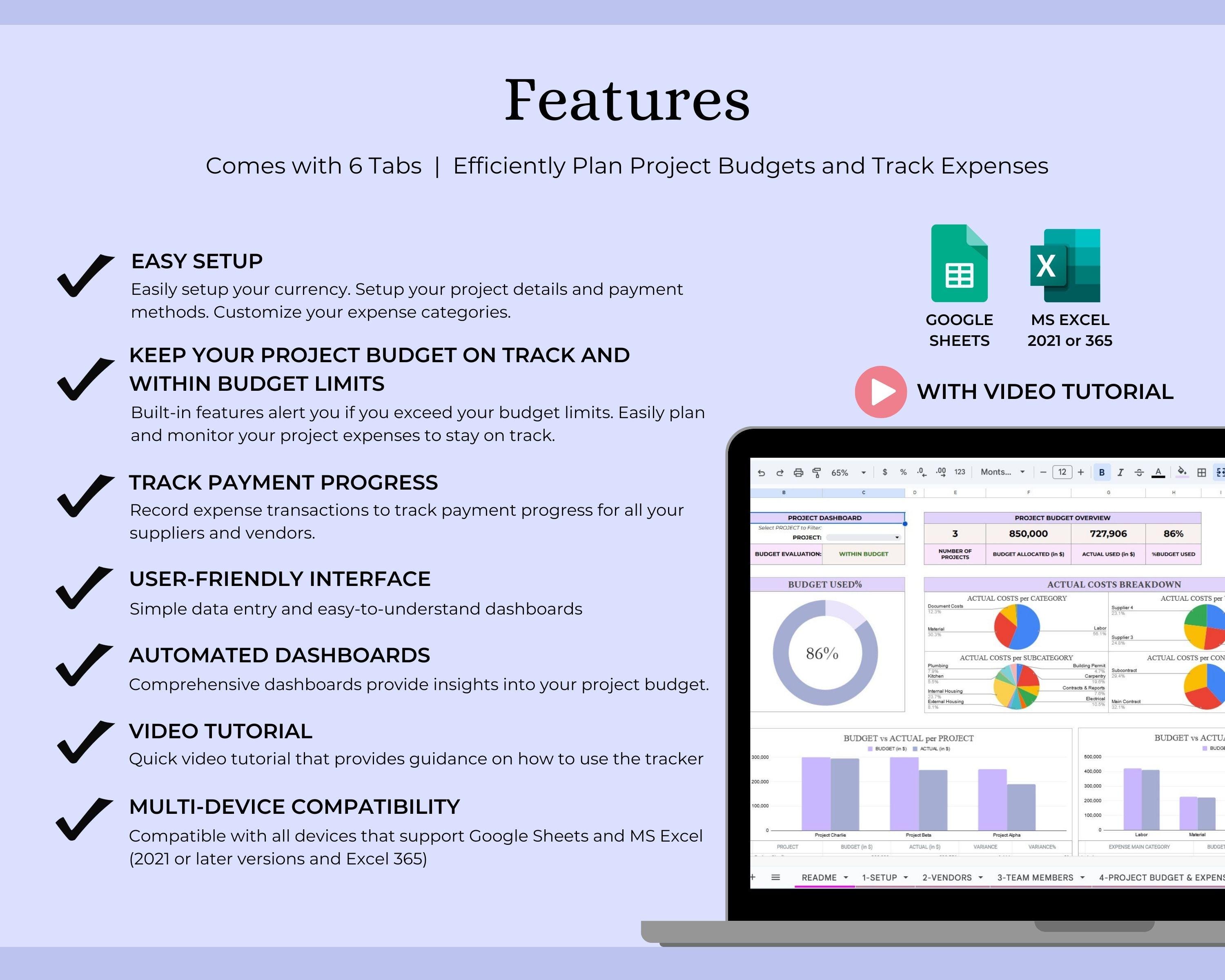 Project Budget Tracker Project Cost Tracker Excel Project Expense ...