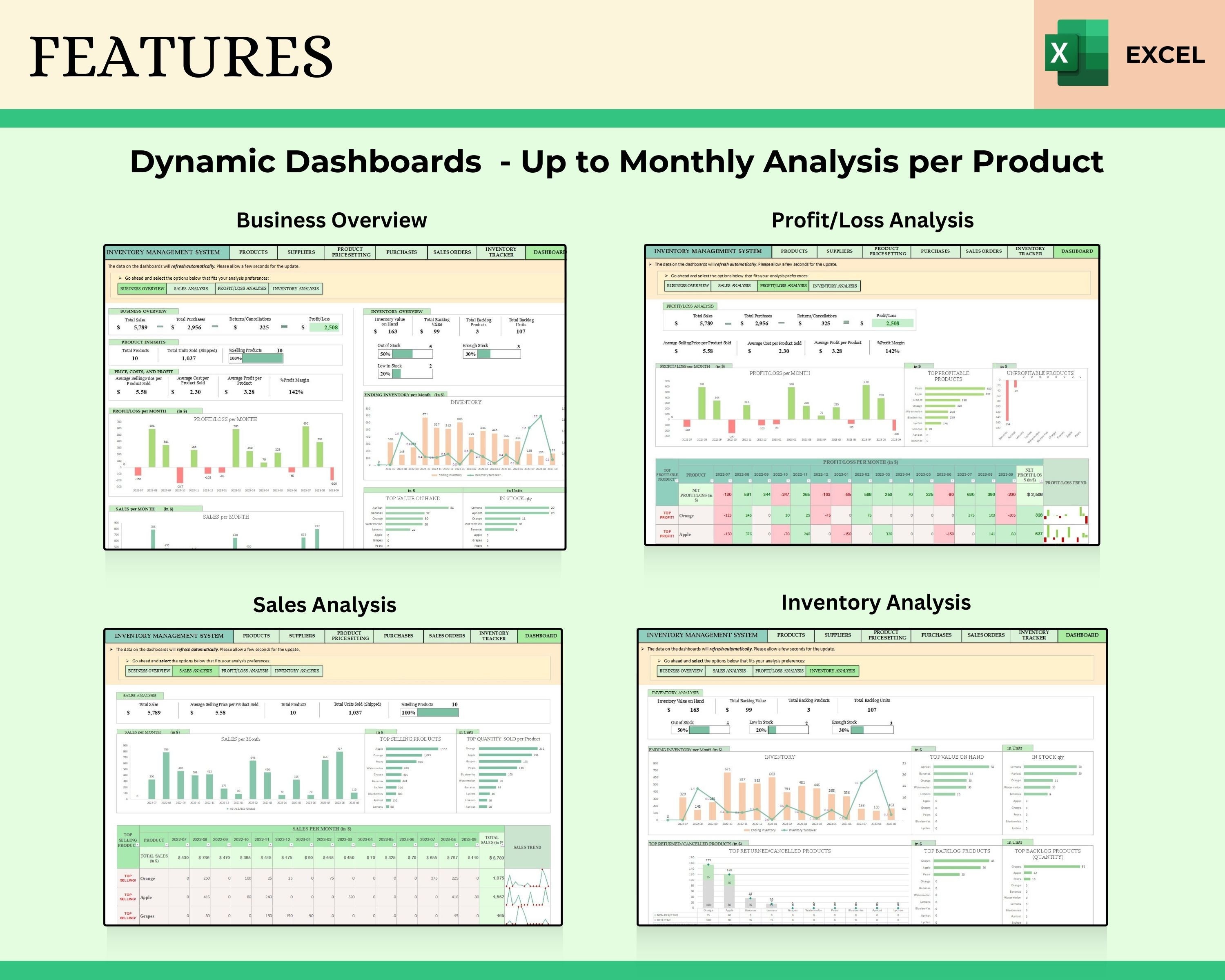 Sales and Inventory Tracker Excel Spreadsheet for Resellers, Dynamic ...