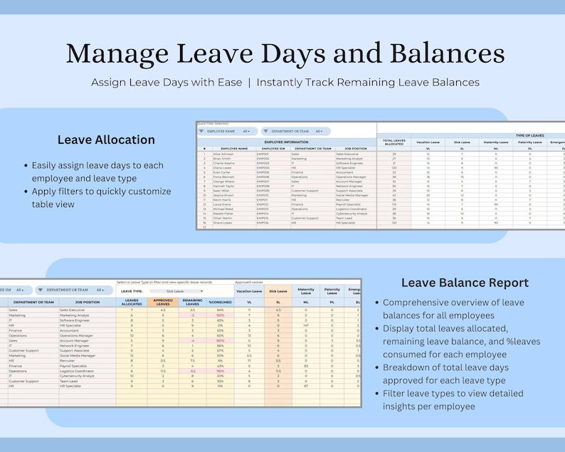 Employee Leave Tracker Spreadsheet Excel Google Sheets Vacation Time ...