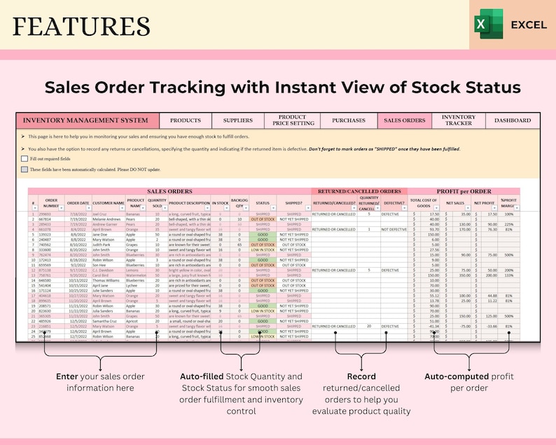 Inventory Management Excel Spreadsheet for Resellers, Sales and Profit ...