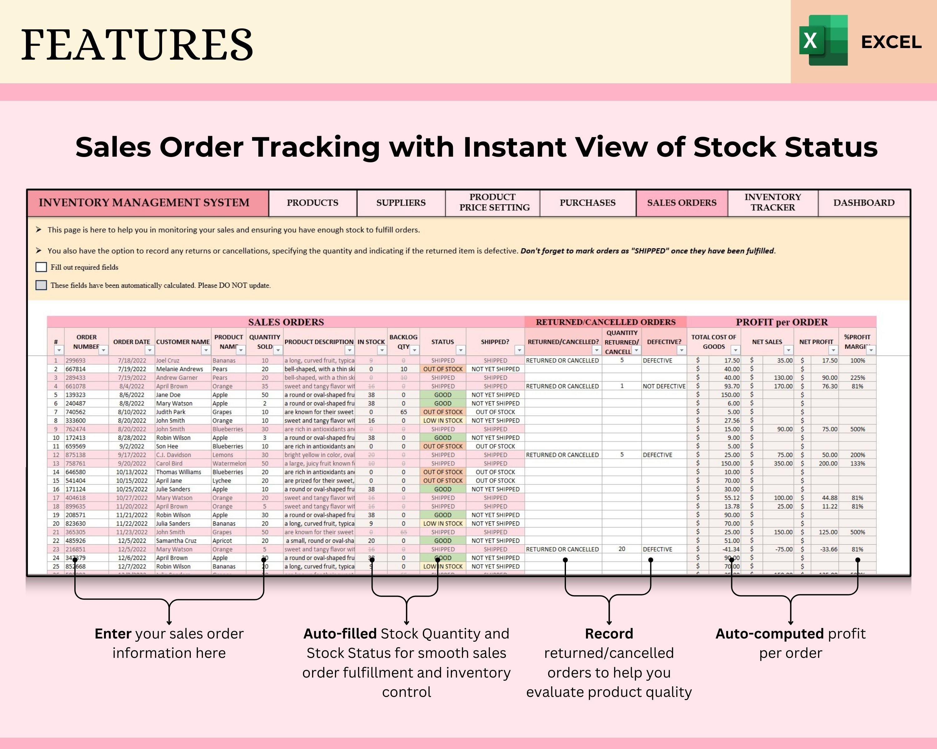 Inventory Management Excel Spreadsheet for Resellers, Sales and Profit ...