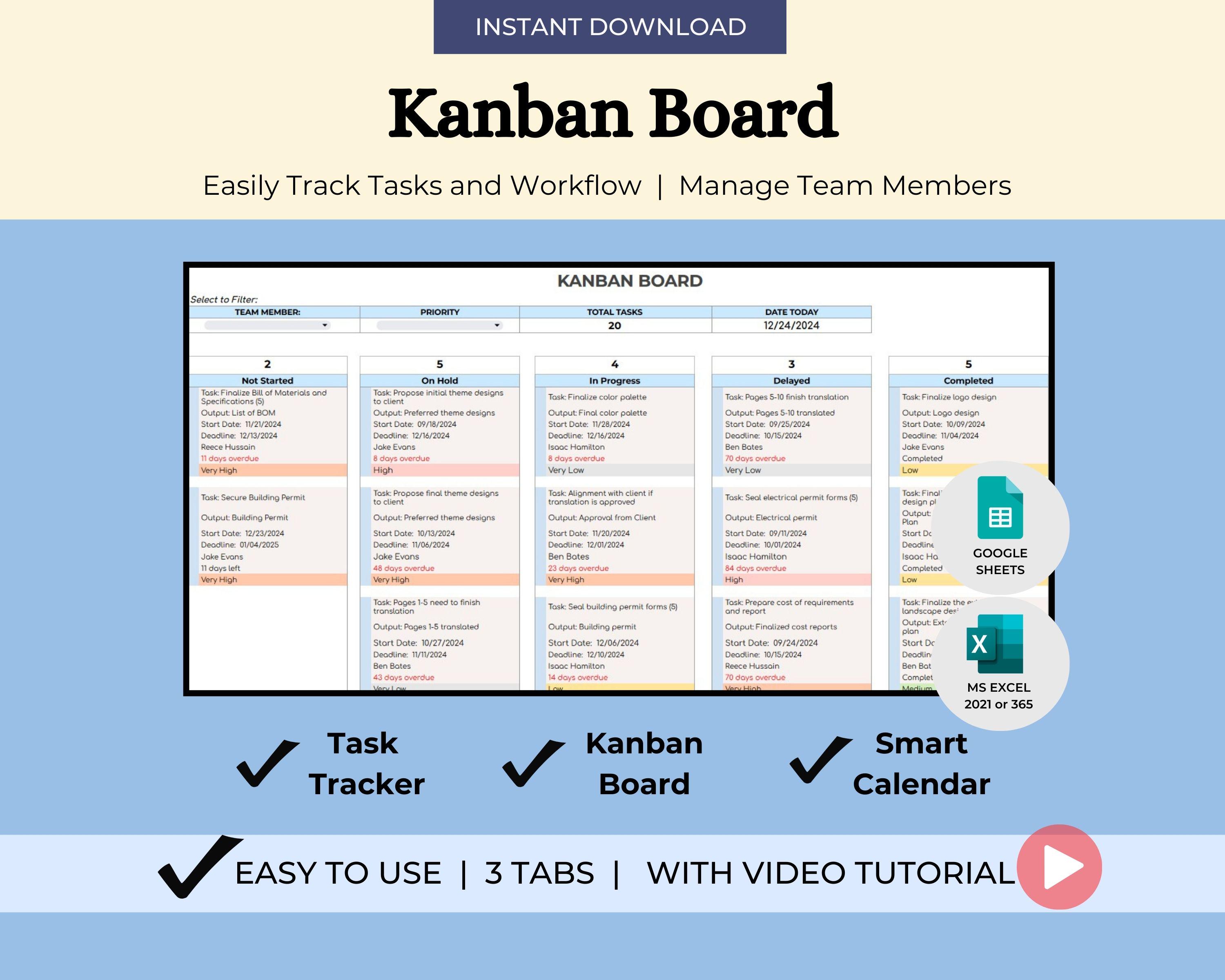 Kanban Board, Task Priority Tracker, Project Management Template ...