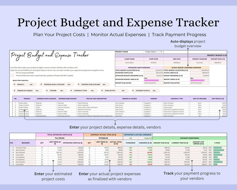 Project Budget Tracker Project Cost Tracker Excel Project Expense ...