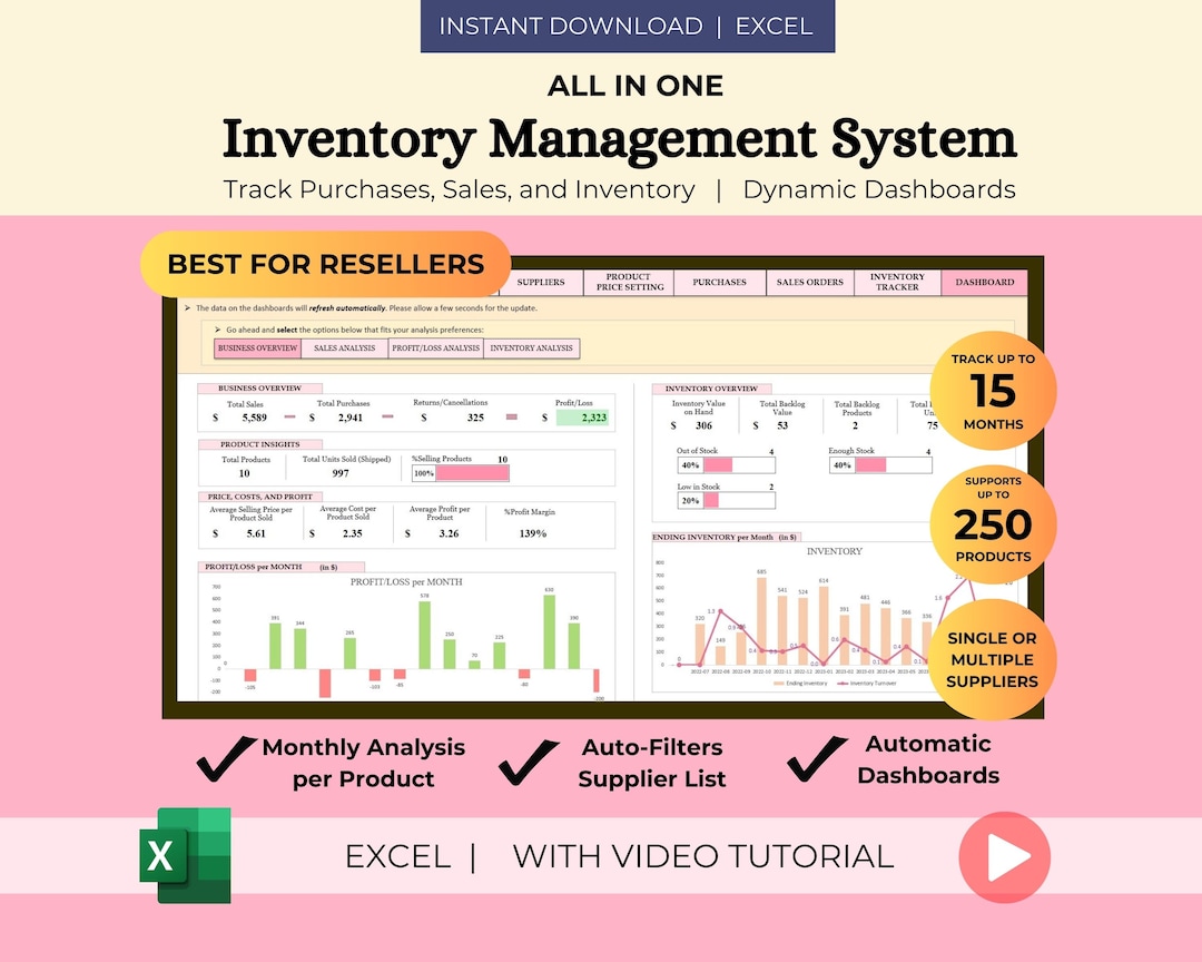 Inventory Management Excel Spreadsheet for Resellers, Sales and Profit ...