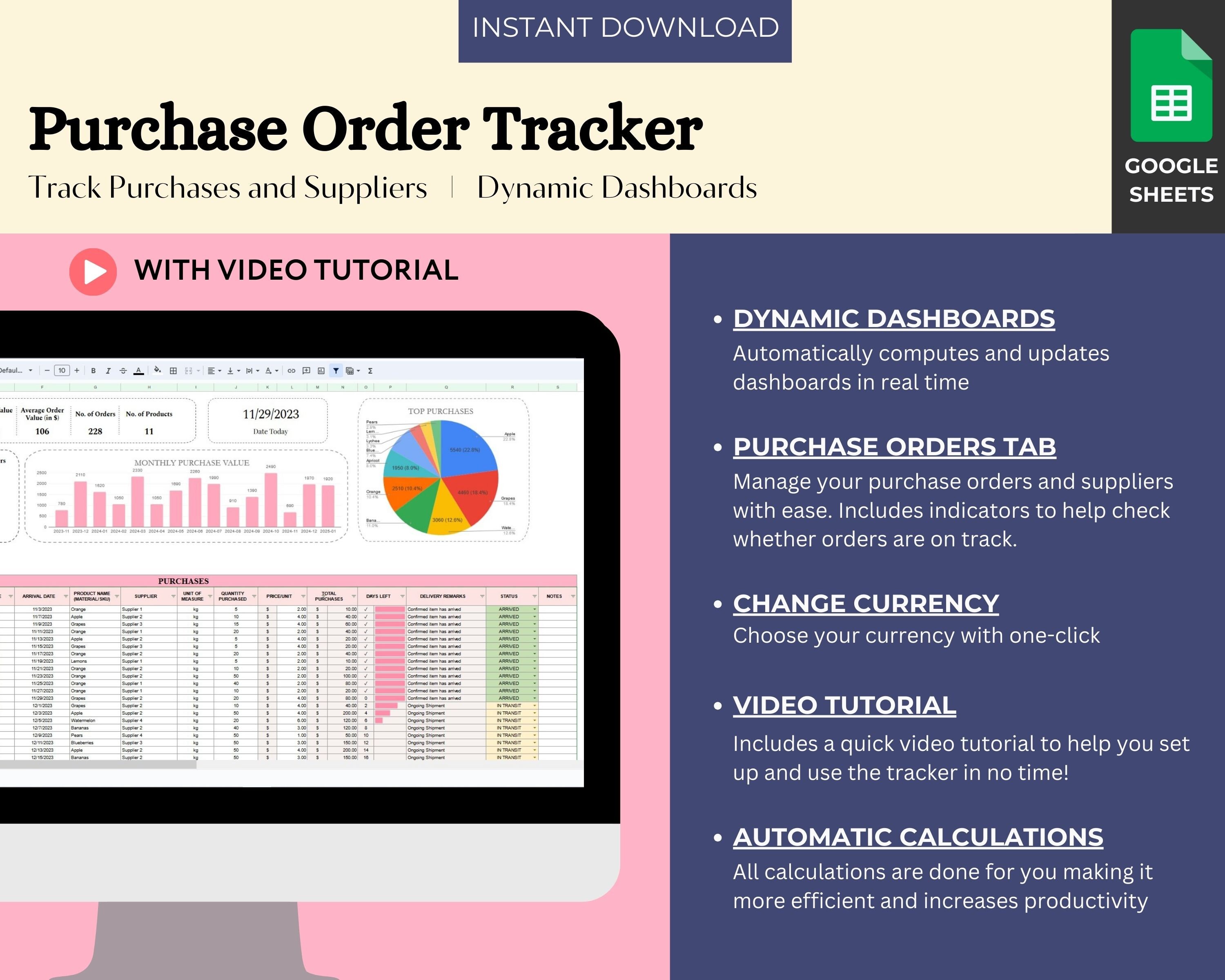 Purchase Order Tracker for Small Business Order Management Tracker ...