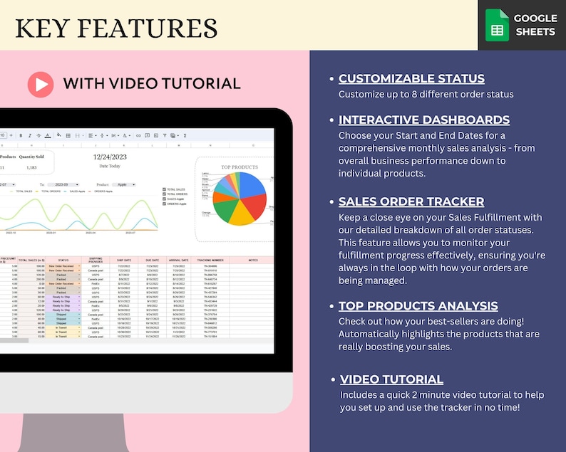 One Page Simple Sales Tracker for Small Business, Google Sheets, Sales ...