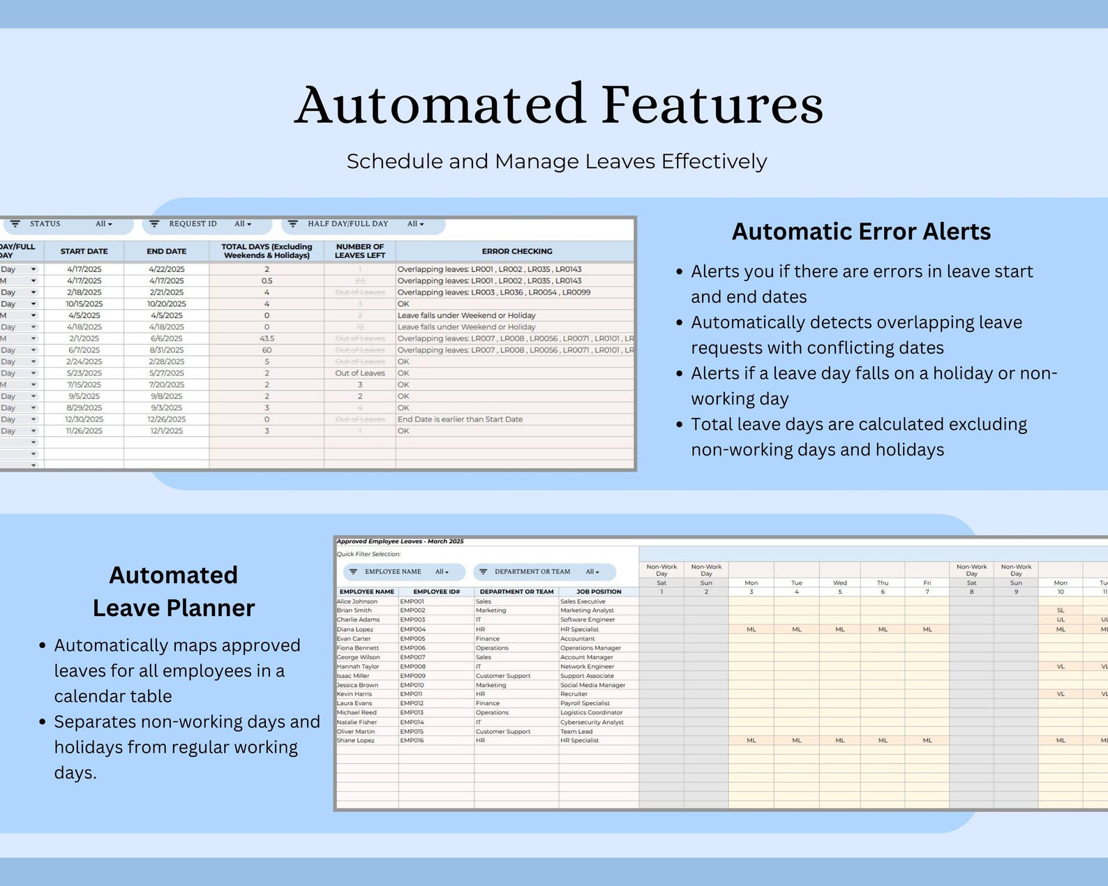 Employee Leave Tracker Spreadsheet Excel Google Sheets Vacation Time ...