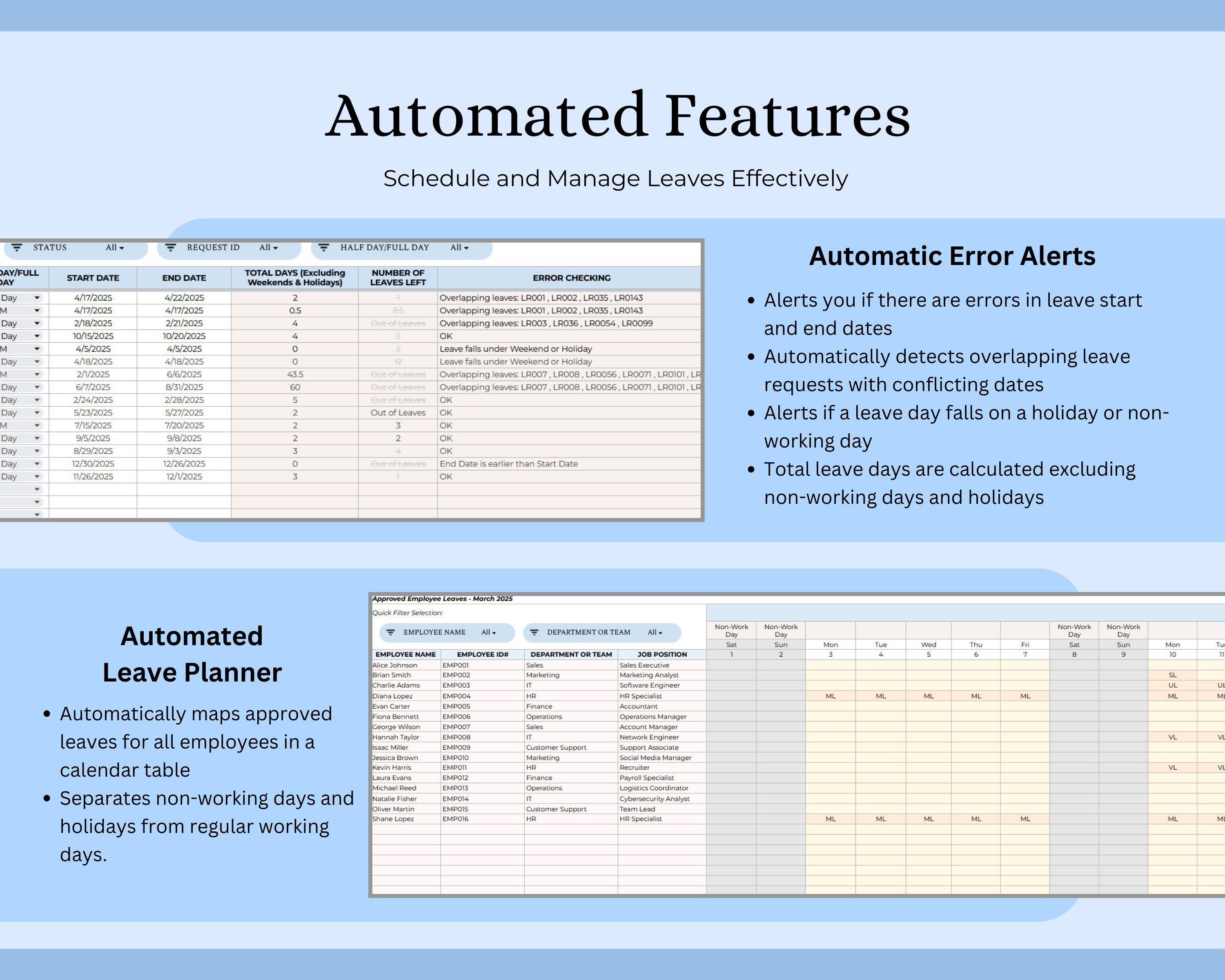 Employee Leave Tracker Spreadsheet Excel Google Sheets Vacation Time ...