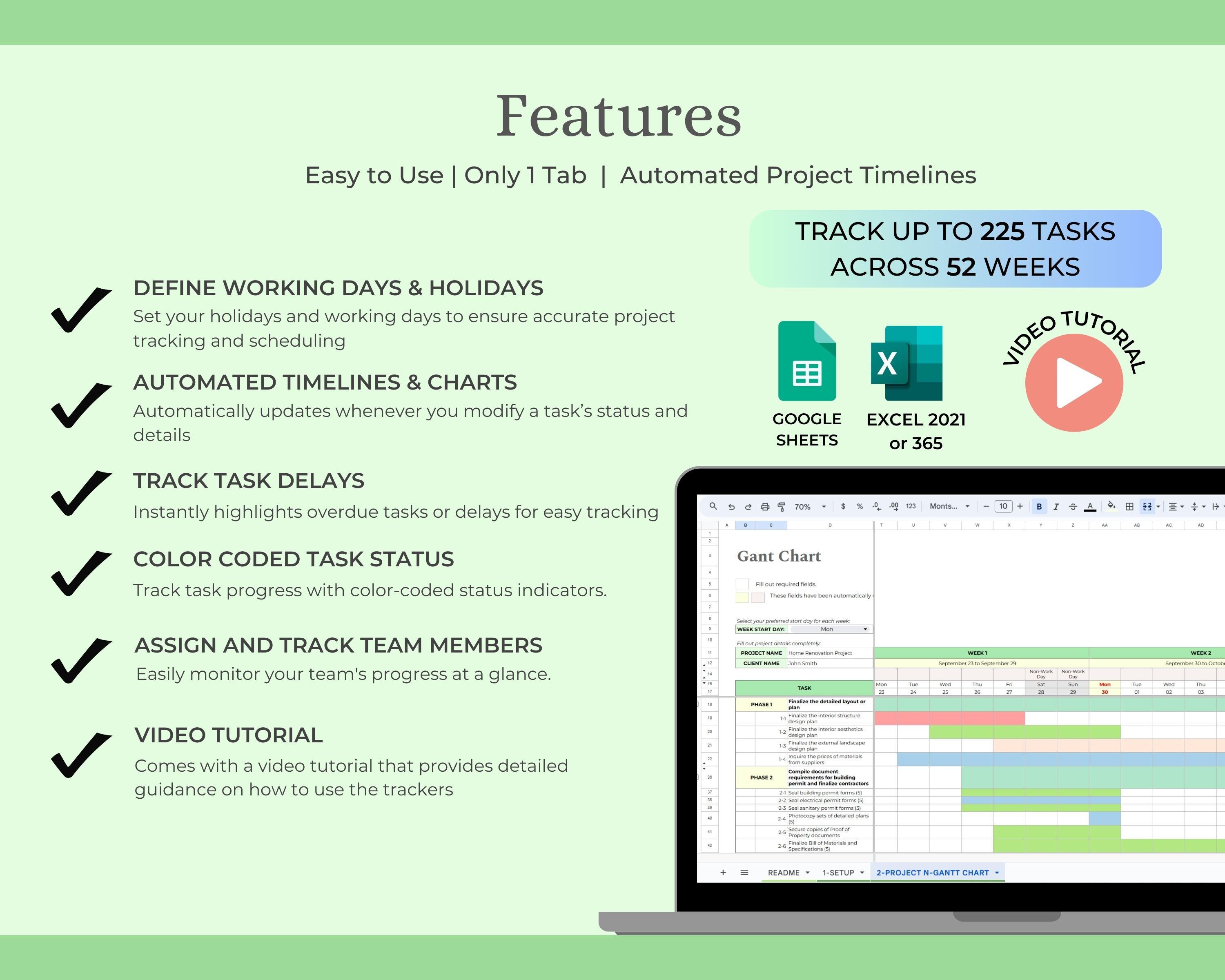 Gantt Chart Project Timeline Tracker Excel Project Planner Google Sheet ...
