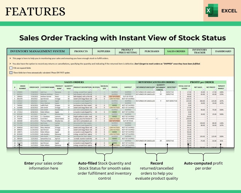 Sales and Inventory Tracker Excel Spreadsheet for Resellers, Dynamic ...