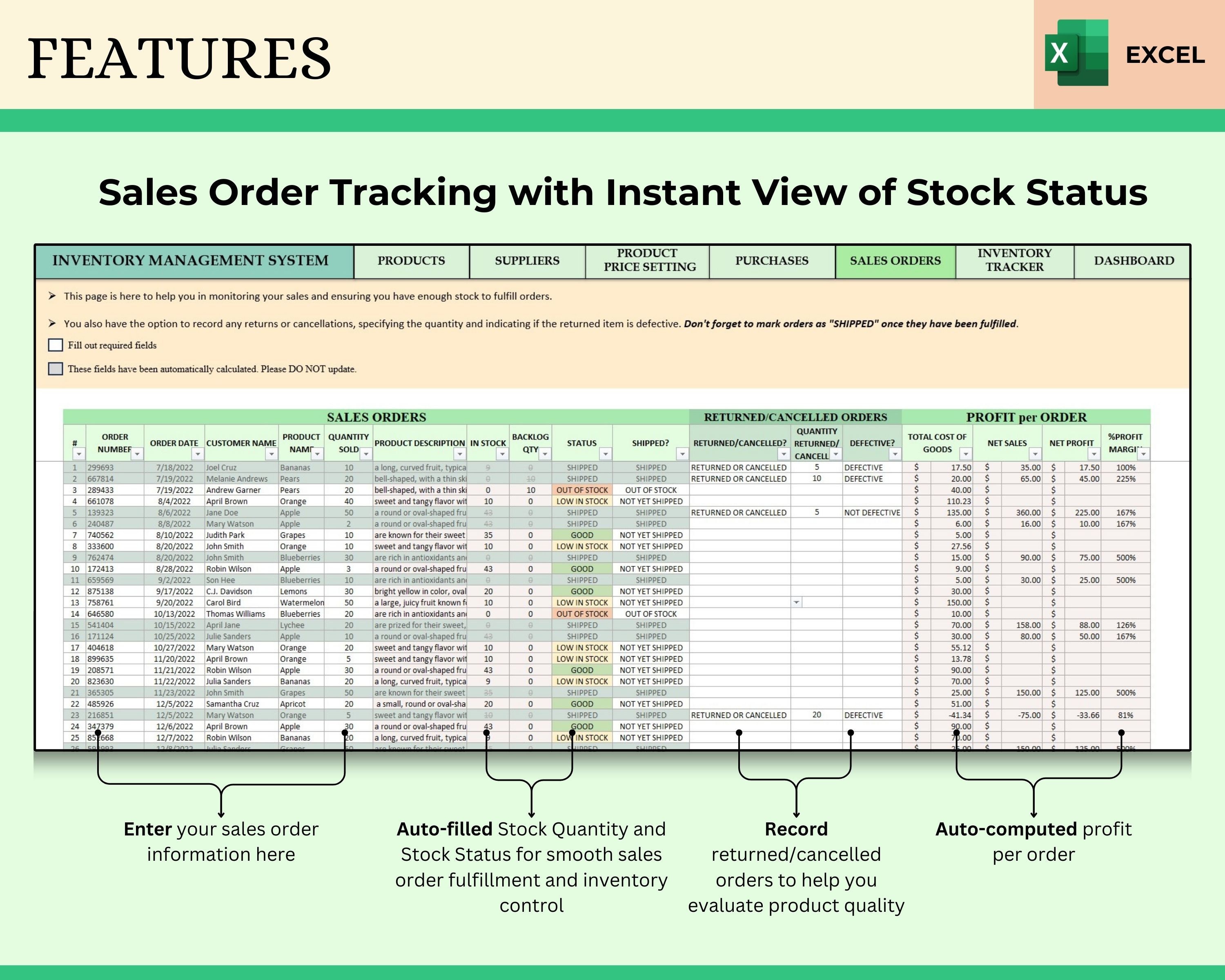Sales and Inventory Tracker Excel Spreadsheet for Resellers, Dynamic ...