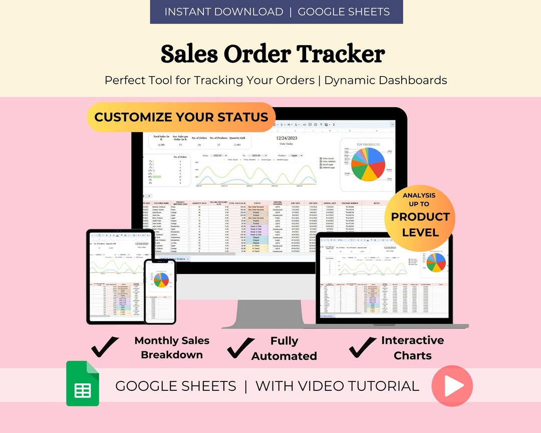 One Page Simple Sales Tracker for Small Business, Google Sheets, Sales ...