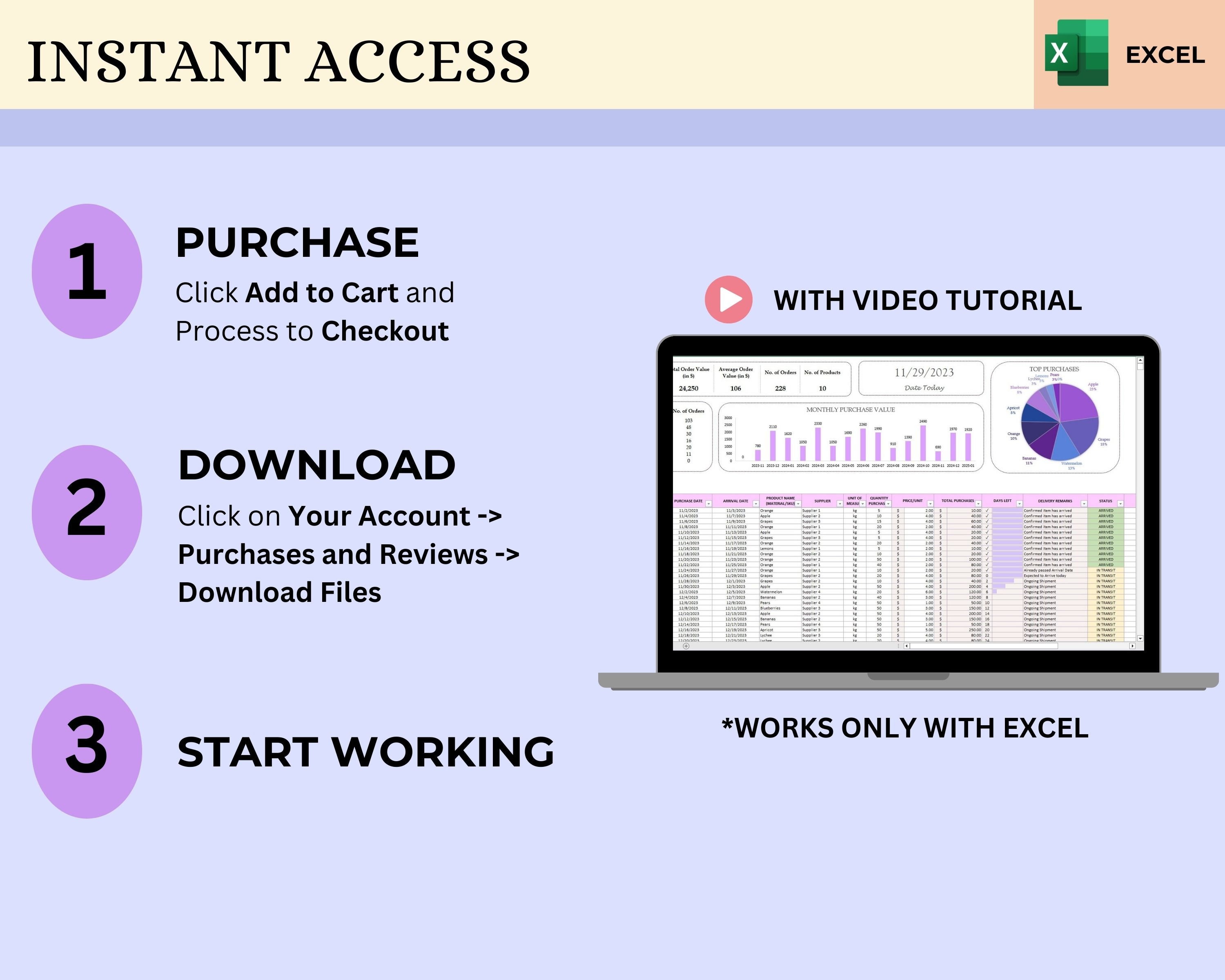 Purchase Management Excel Spreadsheet for Procurement Tracking ...
