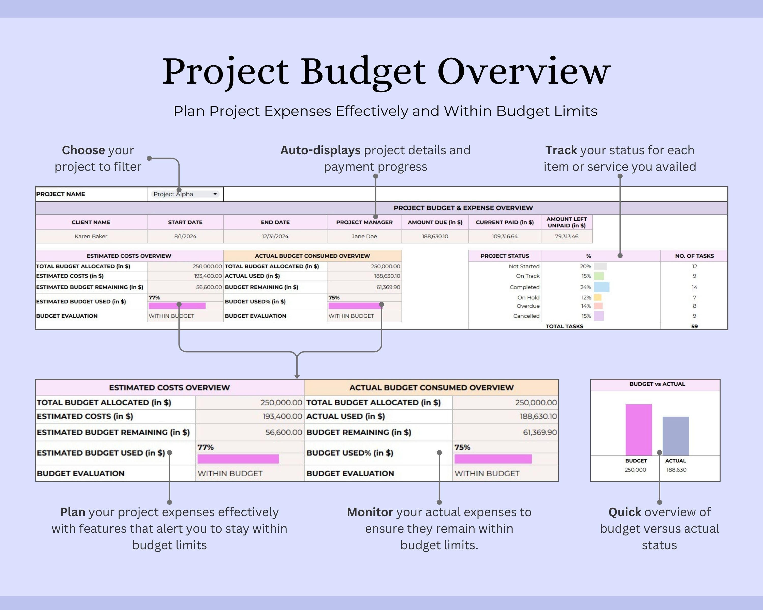Project Budget Tracker Project Cost Tracker Excel Project Expense ...