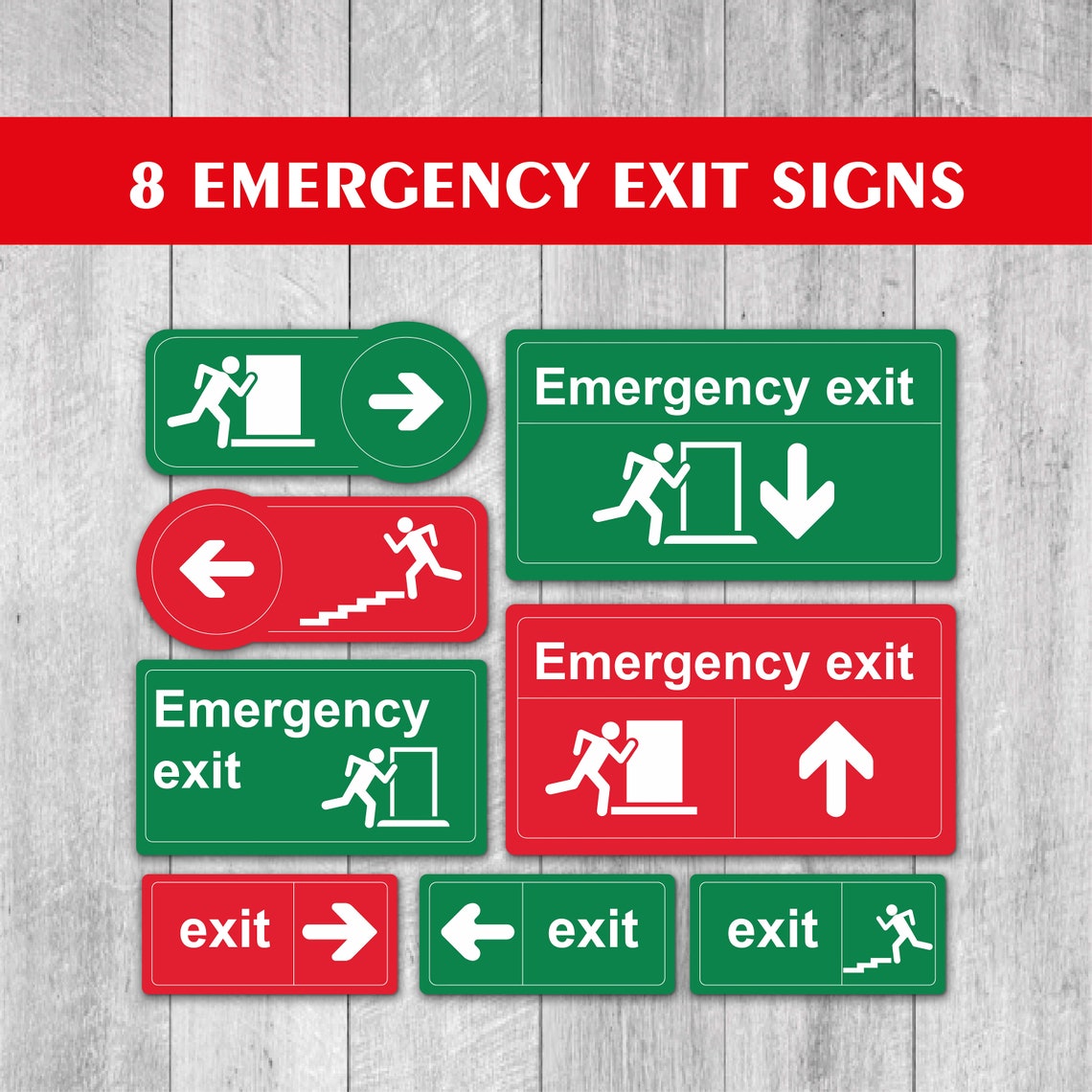 8 Emergency Exit Signs | Fire Exit Sign | Exit Sign | Fire Emergency ...