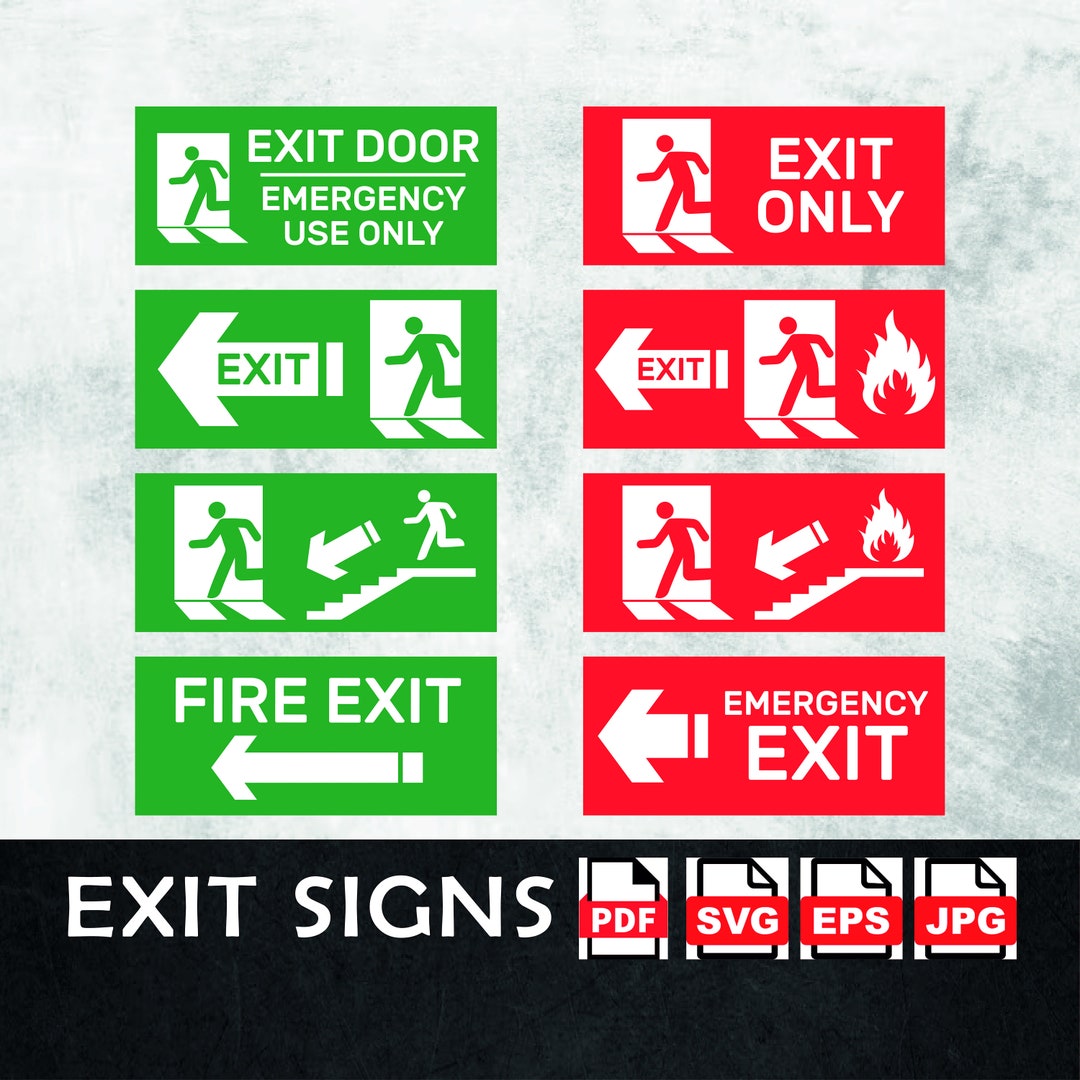 Emergency Exit Signs Svg, Exit Sign for Workplace, Fire Exit Svg ...