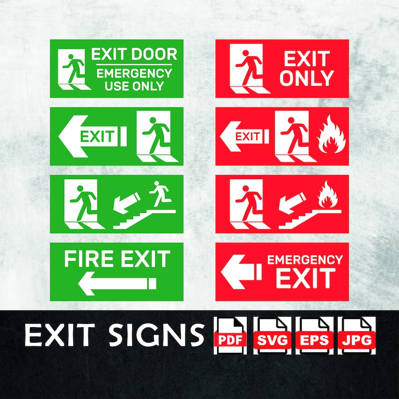 Emergency Exit Signs Svg, Exit Sign for Workplace, Fire Exit Svg ...
