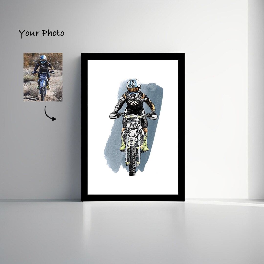 Custom Motorcycle / Dirt Bike Digital Sketch From Your Photo Personalized Dirt Bike Print or ...