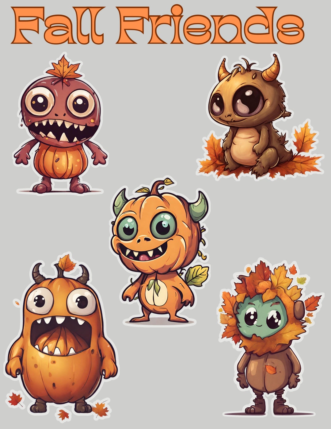 Fall Friends PNG 5 Digital Sticker Collection. Friendly Little Fall ...
