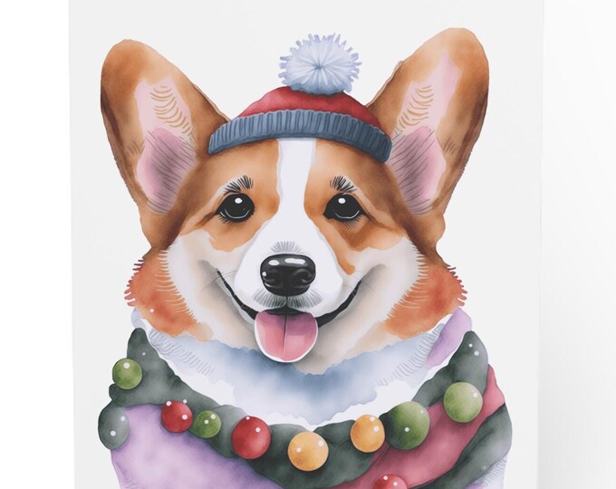 Corgi Christmas Card, Merry Christmas Corgi in A Santa Hat in A Snowy ...