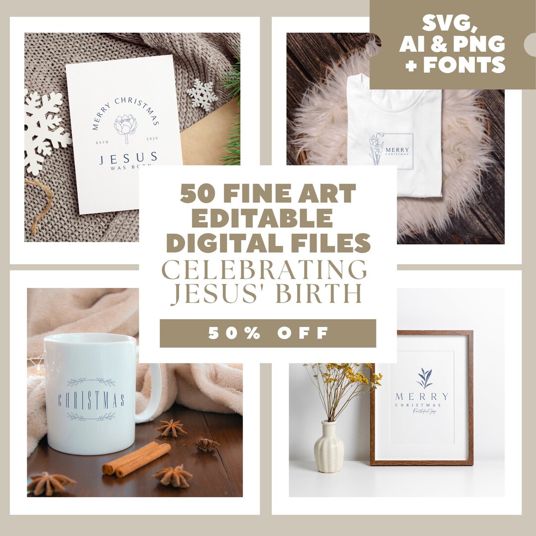50 FULLY EDITABLE Jesus Birth Christmas Fine Art SVG Png Bundle ...