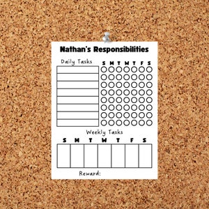 Responsibility Chart Printable, Editable Chore Chart, Daily Routine ...