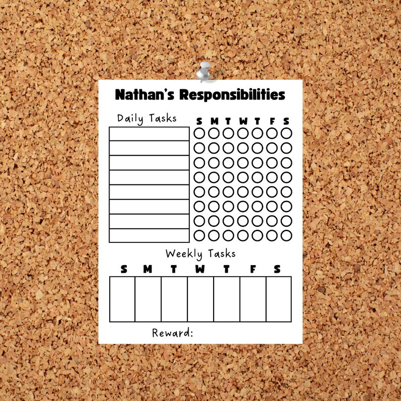 Responsibility Chart Printable, Editable Chore Chart, Daily Routine ...