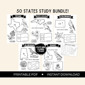 50 States Study and Coloring Bundle, USA State Unit Study, Homeschool ...